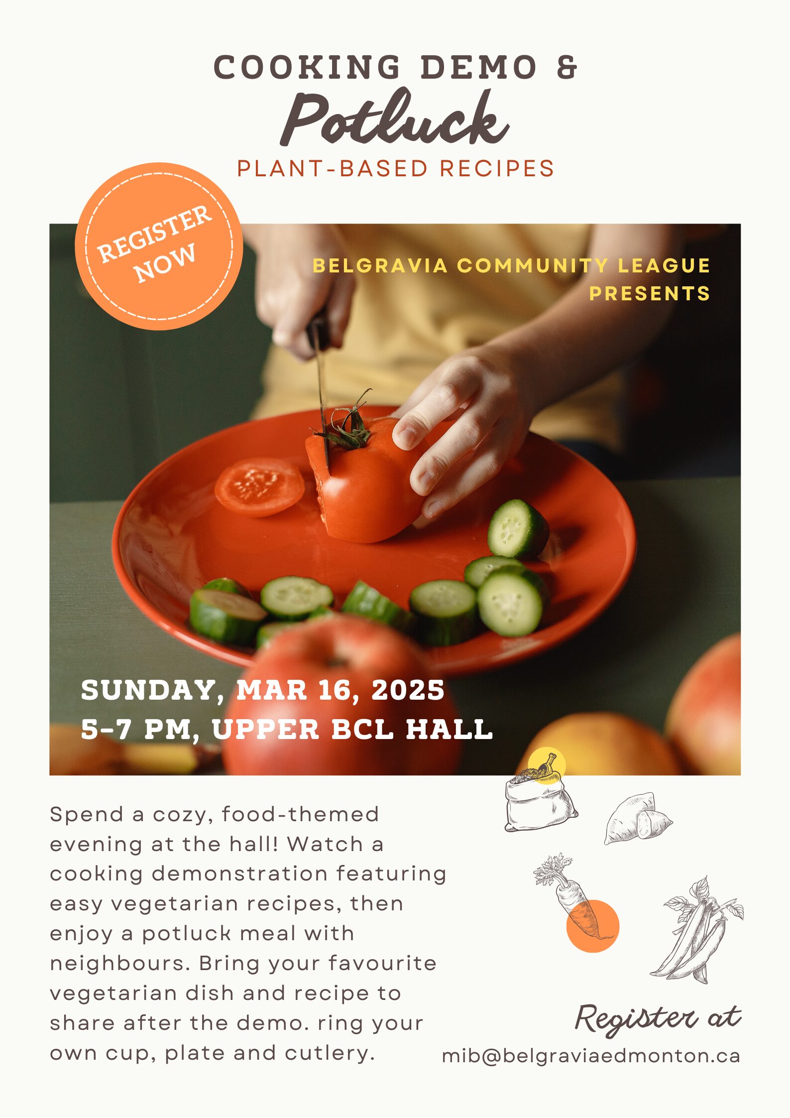 Cooking Demo and Potluck Poster-Mar 16 2025 – Belgravia Community League